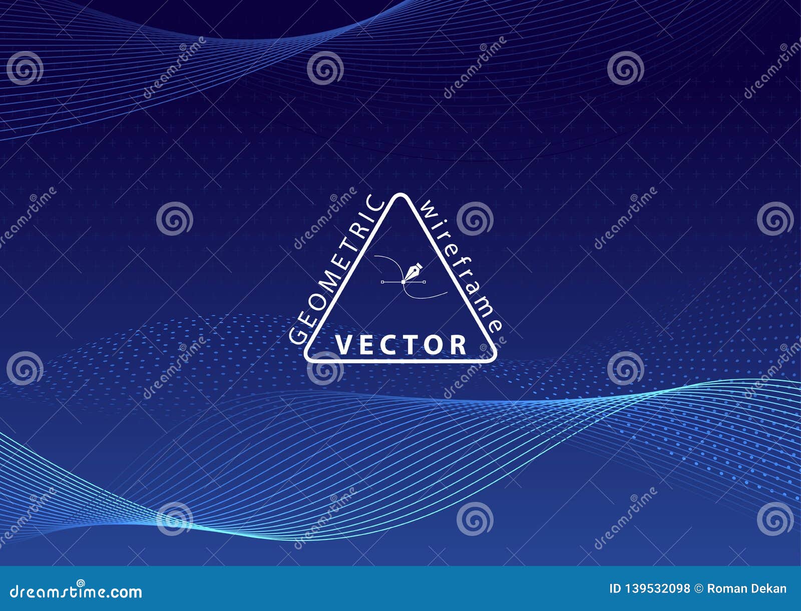 Geometric Waving Wireframe on Blue Background Stock Vector ...