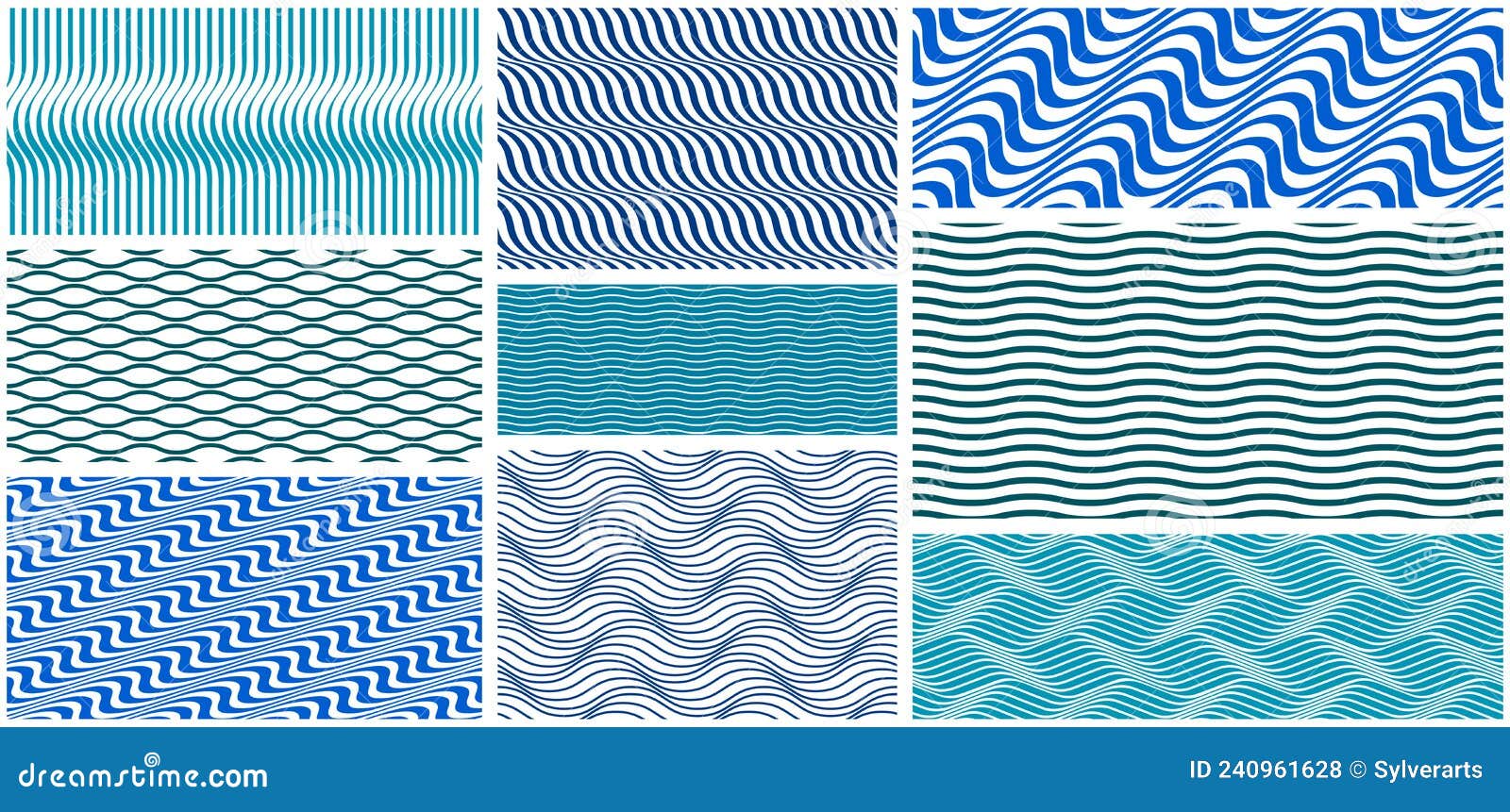 Geometric Wavy Lines Seamless Pattern Vector Set, 3D Dimensional ...
