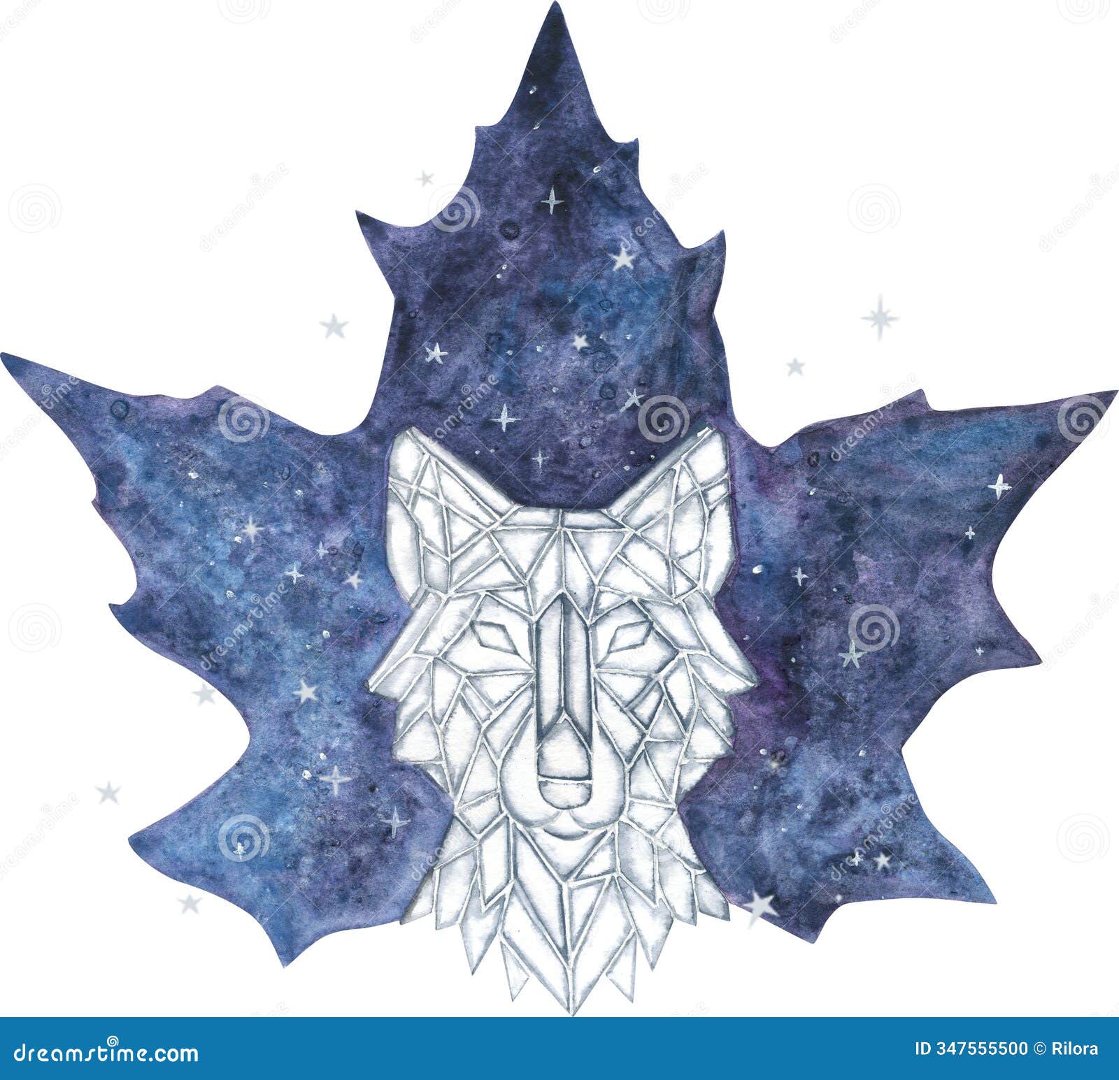 Geometric Wolf Head Over Outer Space Background in Maple Leaf Shape ...