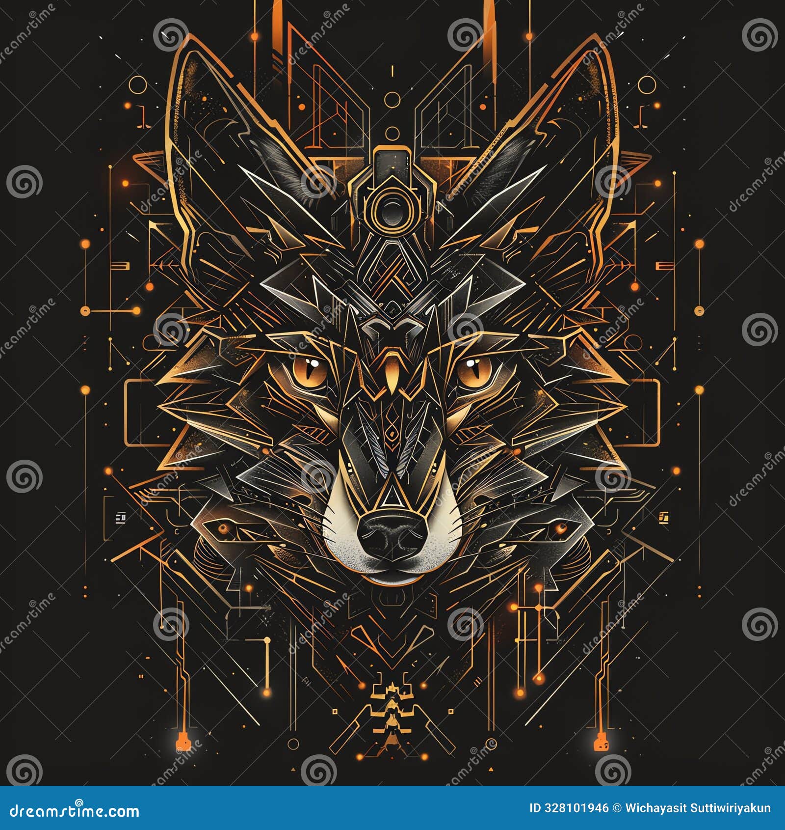 Geometric Wolf Illustration with Intricate Patterns and Glowing Details ...