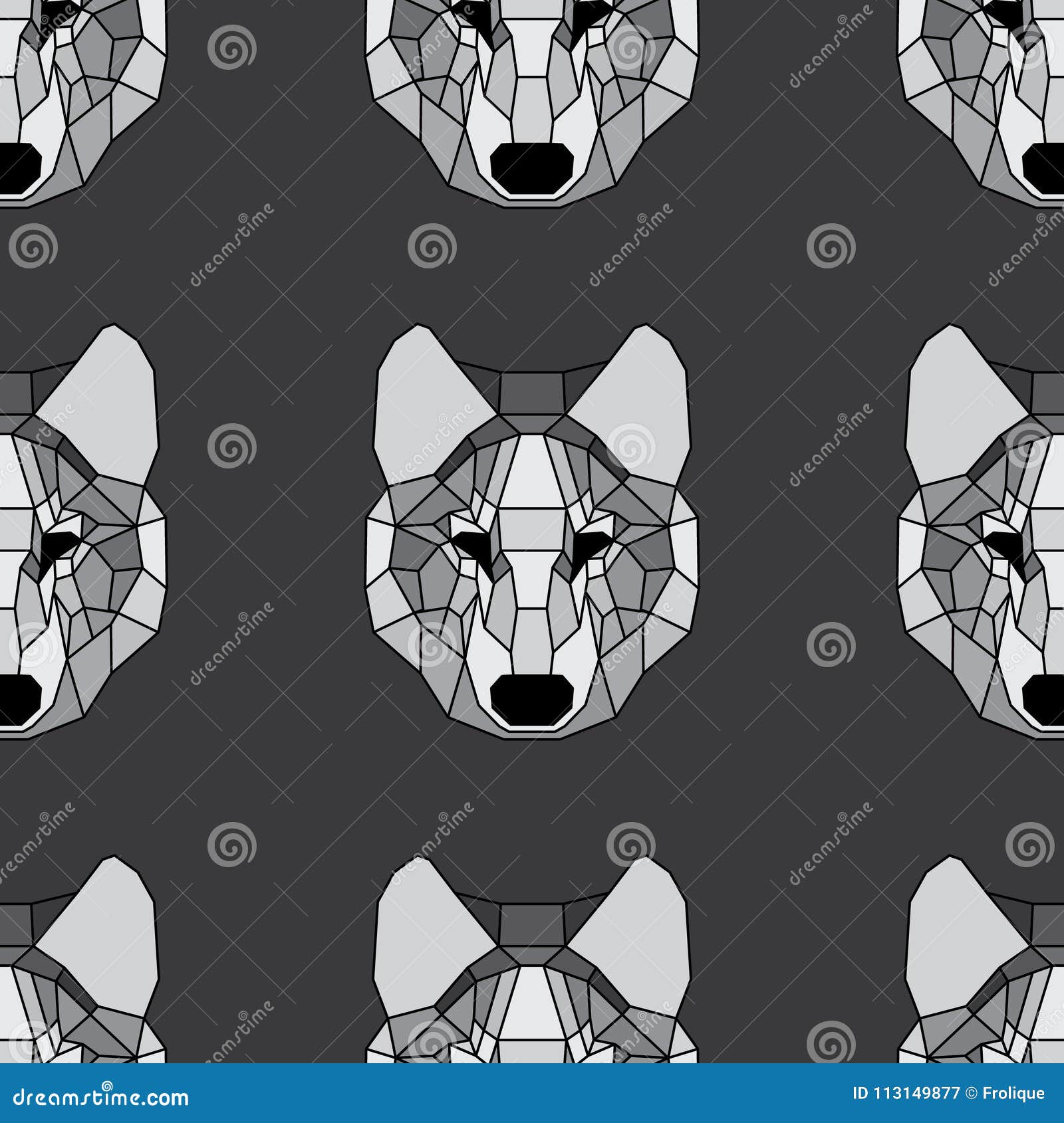 Geometric Wolf Seamless Pattern Stock Illustration - Illustration of ...
