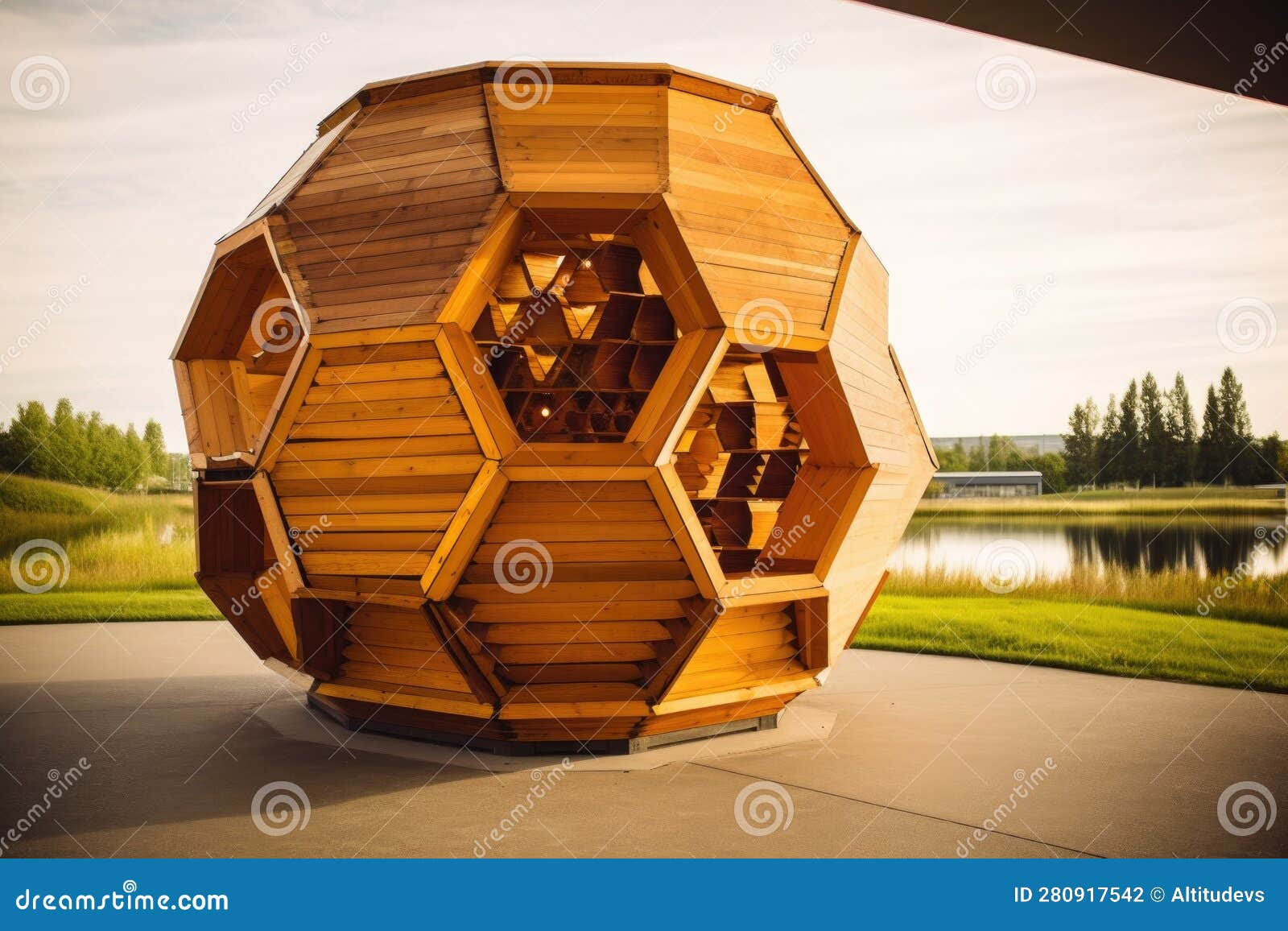 Geometric Wooden Beehive Art Installation Stock Illustration ...