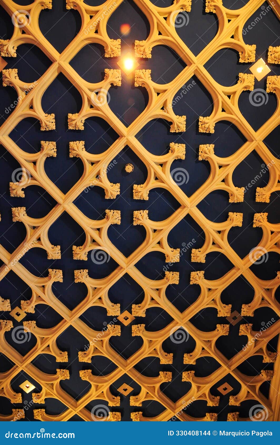 Geometric Wooden Lattice Ceiling Design Illuminated by Warm Light Stock ...