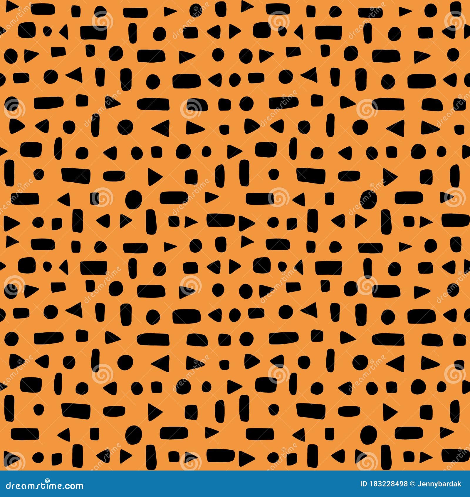 Geometrical Abstract Shapes Seamless Pattern Black Elements on Orange ...