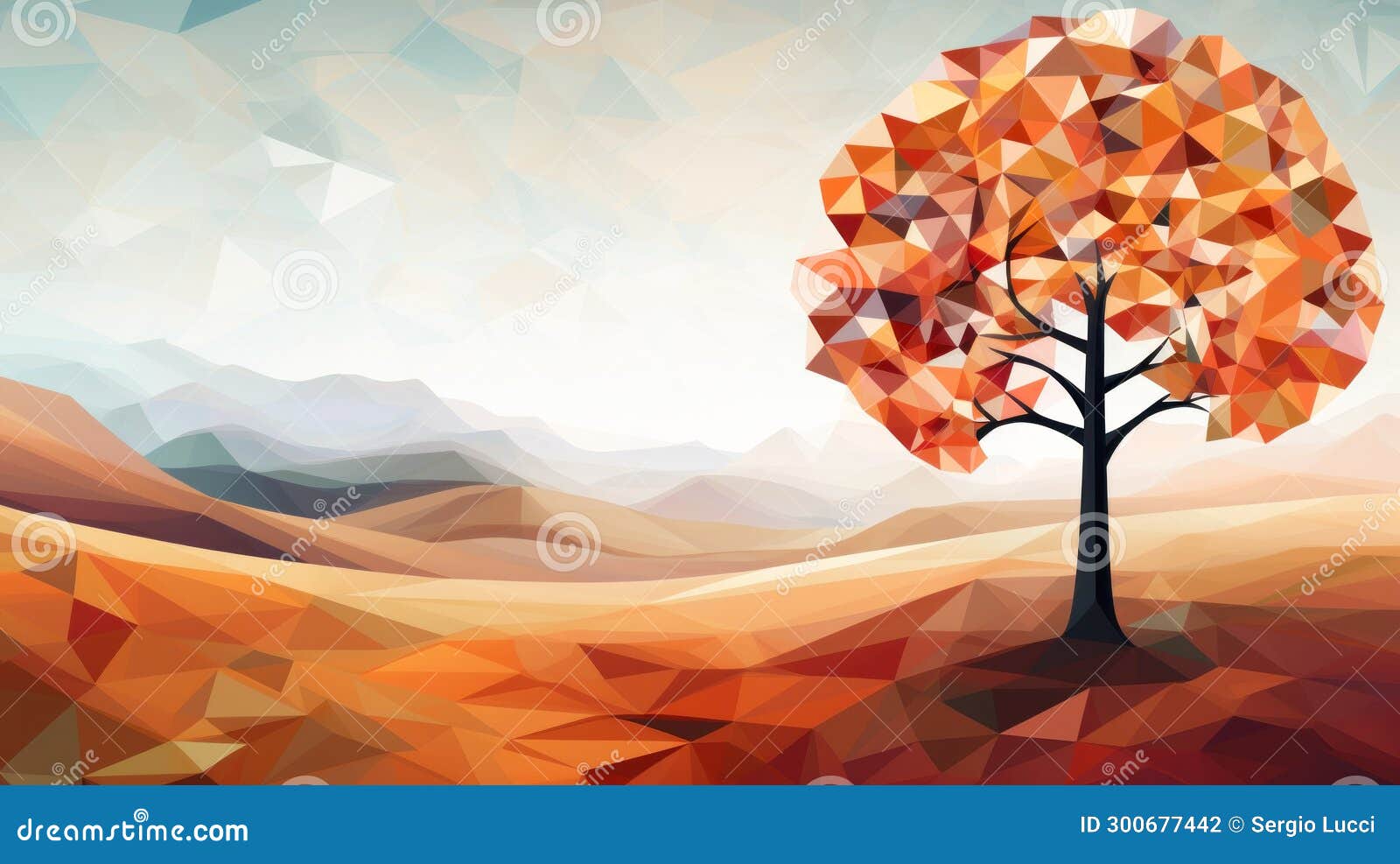 Geometrical Autumn Landscape with Trees. Geometrical Fall Art Stock ...