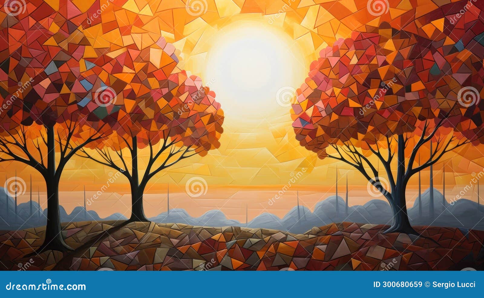 Geometrical Autumn Landscape with Trees. Geometrical Fall Art Stock ...