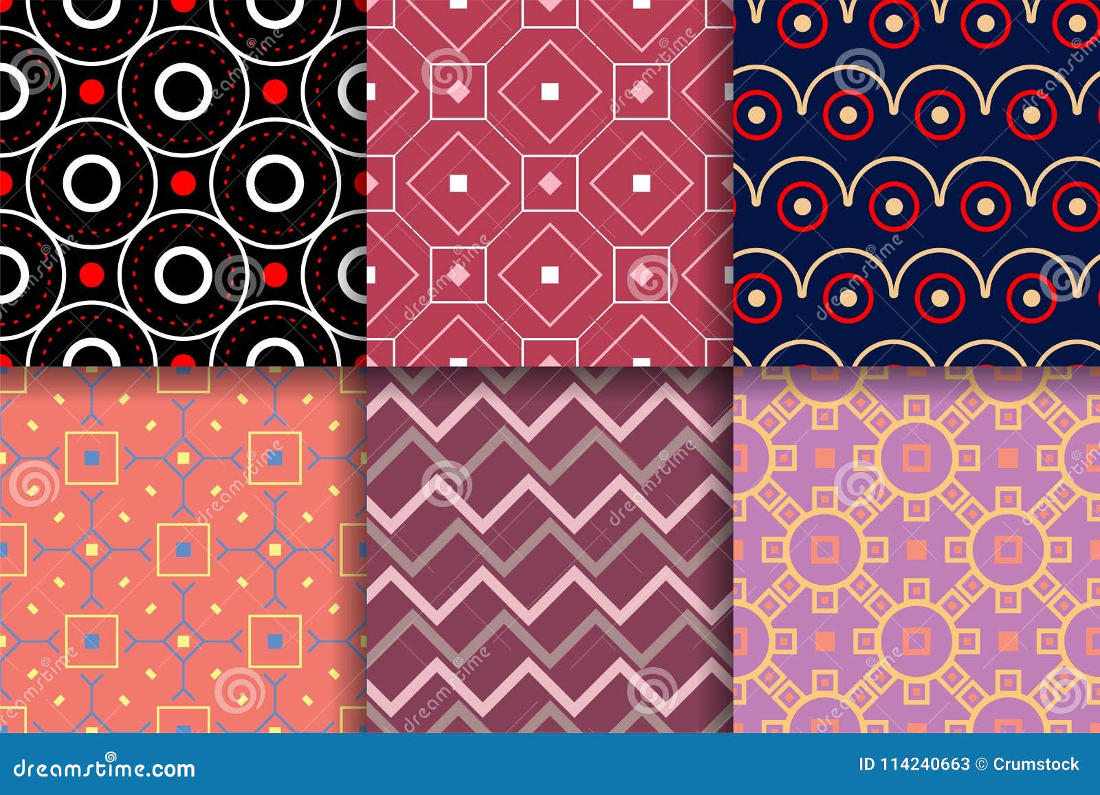 Geometrical Backgrounds. Collection of Colored Seamless Textures Stock ...