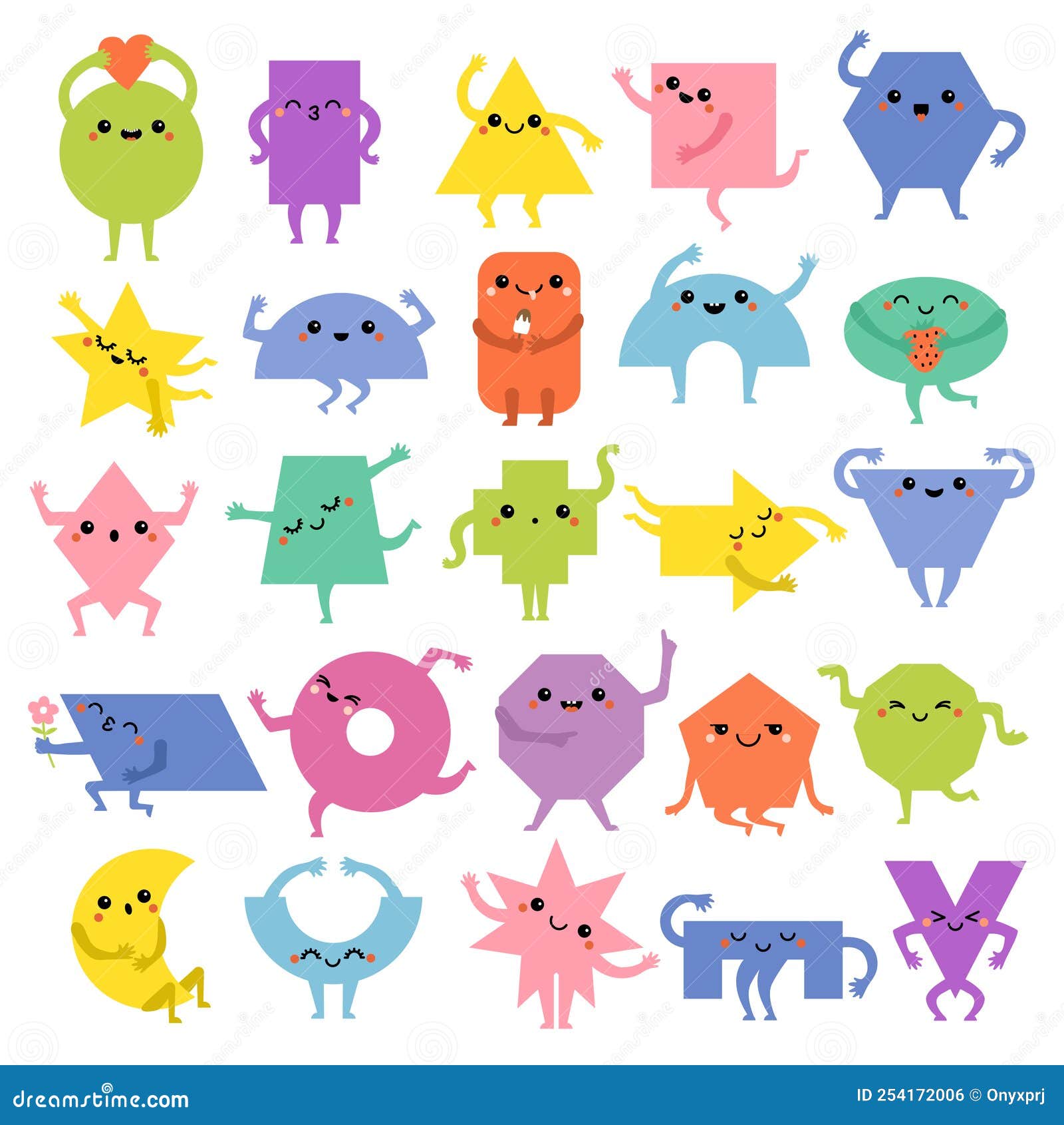 Geometrical Mascot. Funny Faces Emoticons on Polygonal Circles and ...