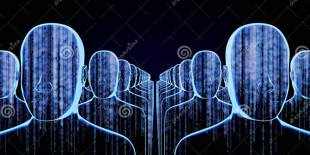 Geometrical Men Faces with Binary Code Stock Illustration ...