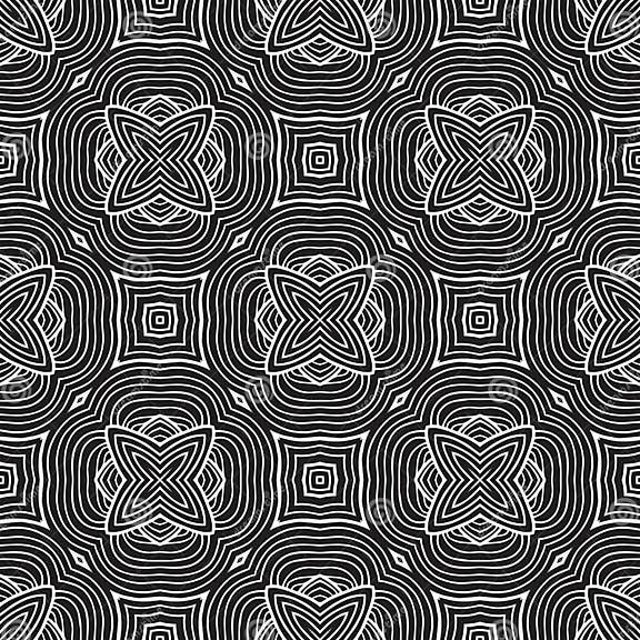 Geometrical Lines Repeated Black N White Pattern. Mandela Pattern ...