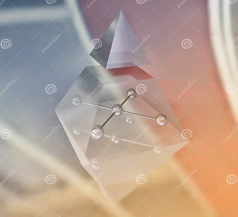 Abstract Pyramid and Spheres on a Reflective Background Stock ...