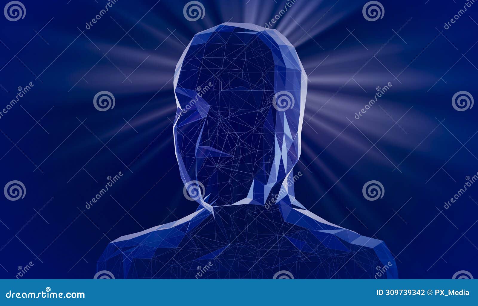Geometrical Wireframe Man Face and Rays of Light Stock Illustration ...