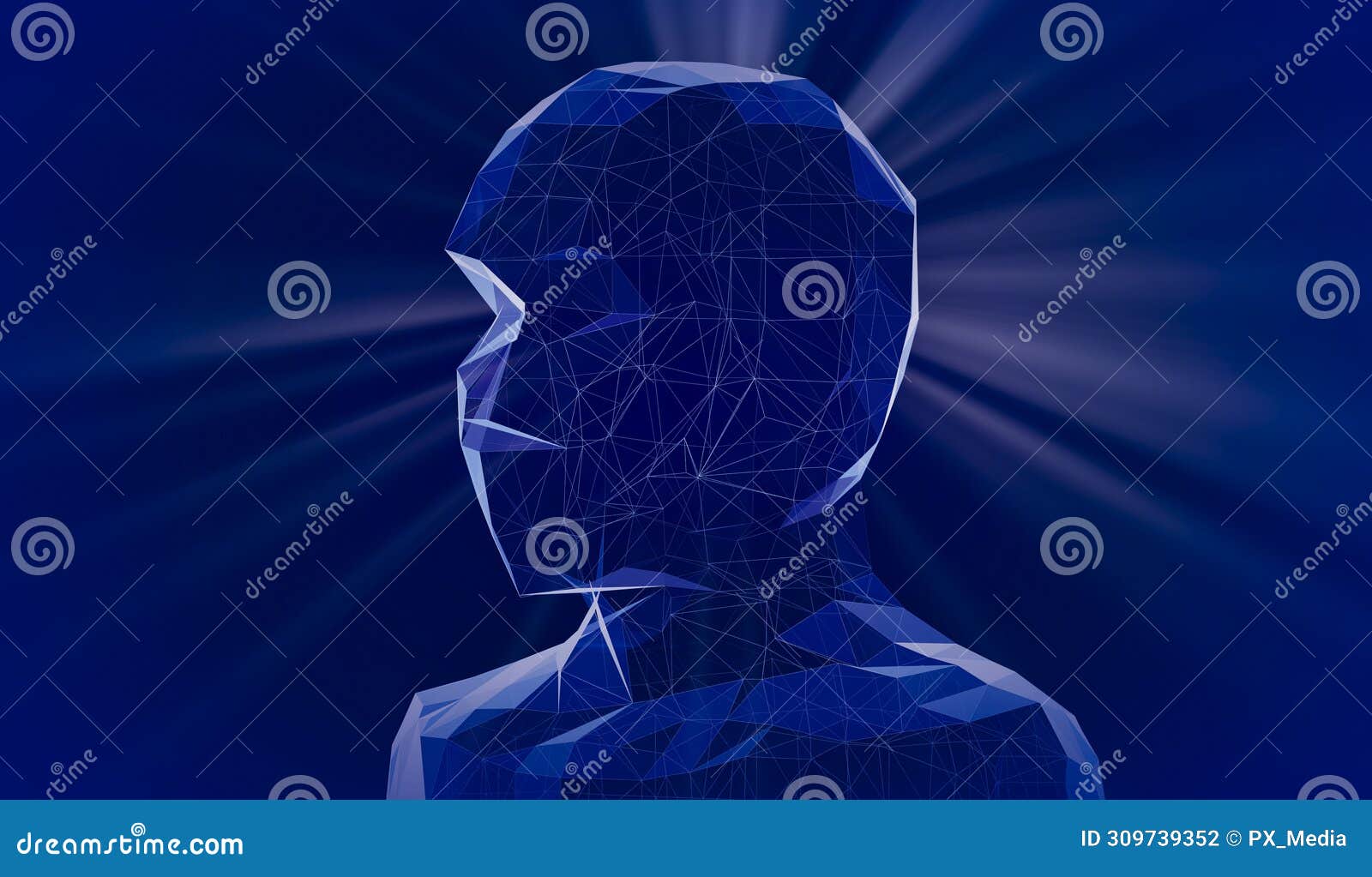 Geometrical Wireframe Man Face and Rays of Light Stock Illustration ...