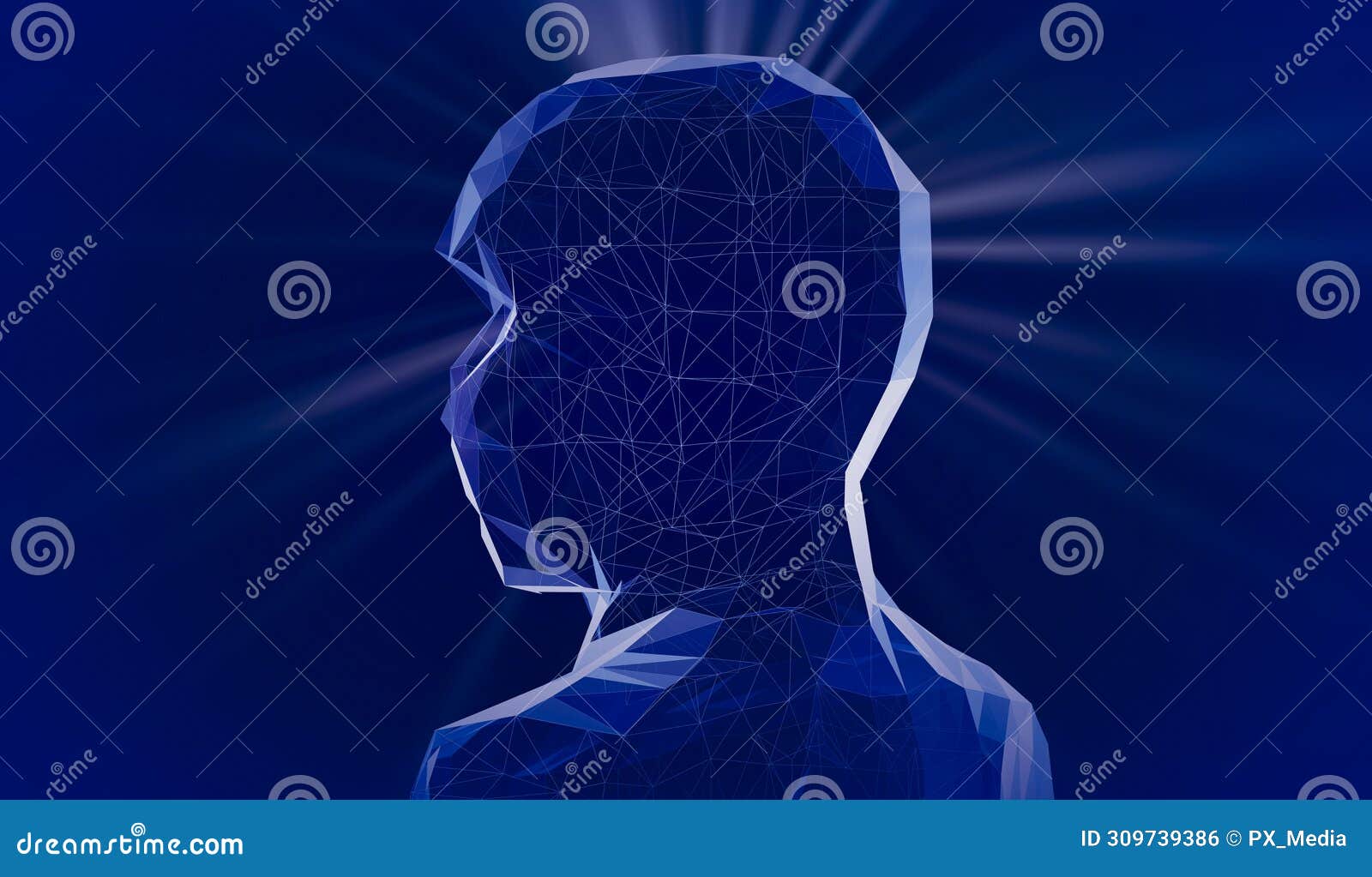 Geometrical Wireframe Man Face and Rays of Light Stock Illustration ...