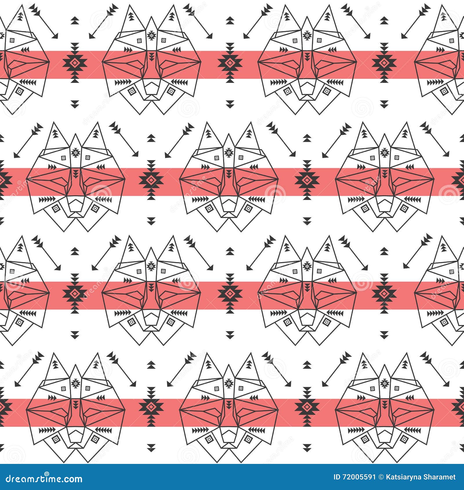 Geometrical Wolf Seamless Pattern. Ethnic Animal Pattern Stock Vector ...