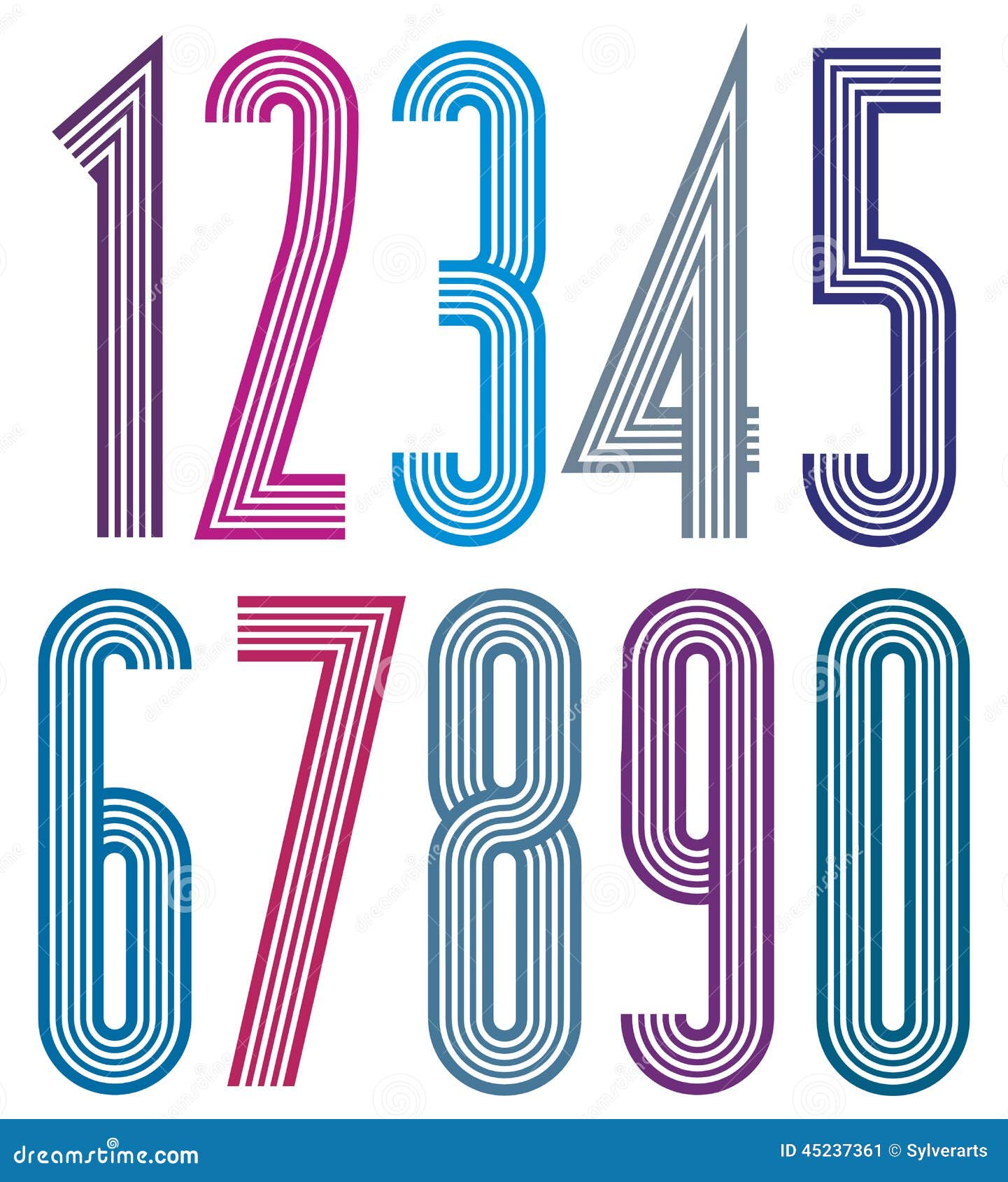 Geometrische Bunte Zahlen Mit Geraden Vektor Abbildung - Illustration ...