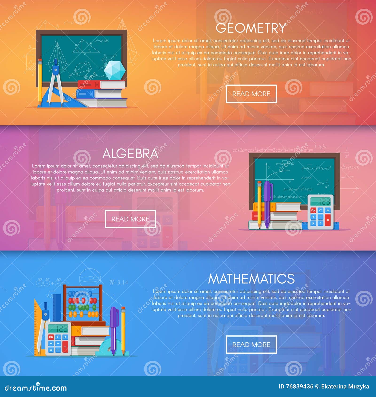 Geometry, Algebra and Math Vector Banners. Science Education Concept ...