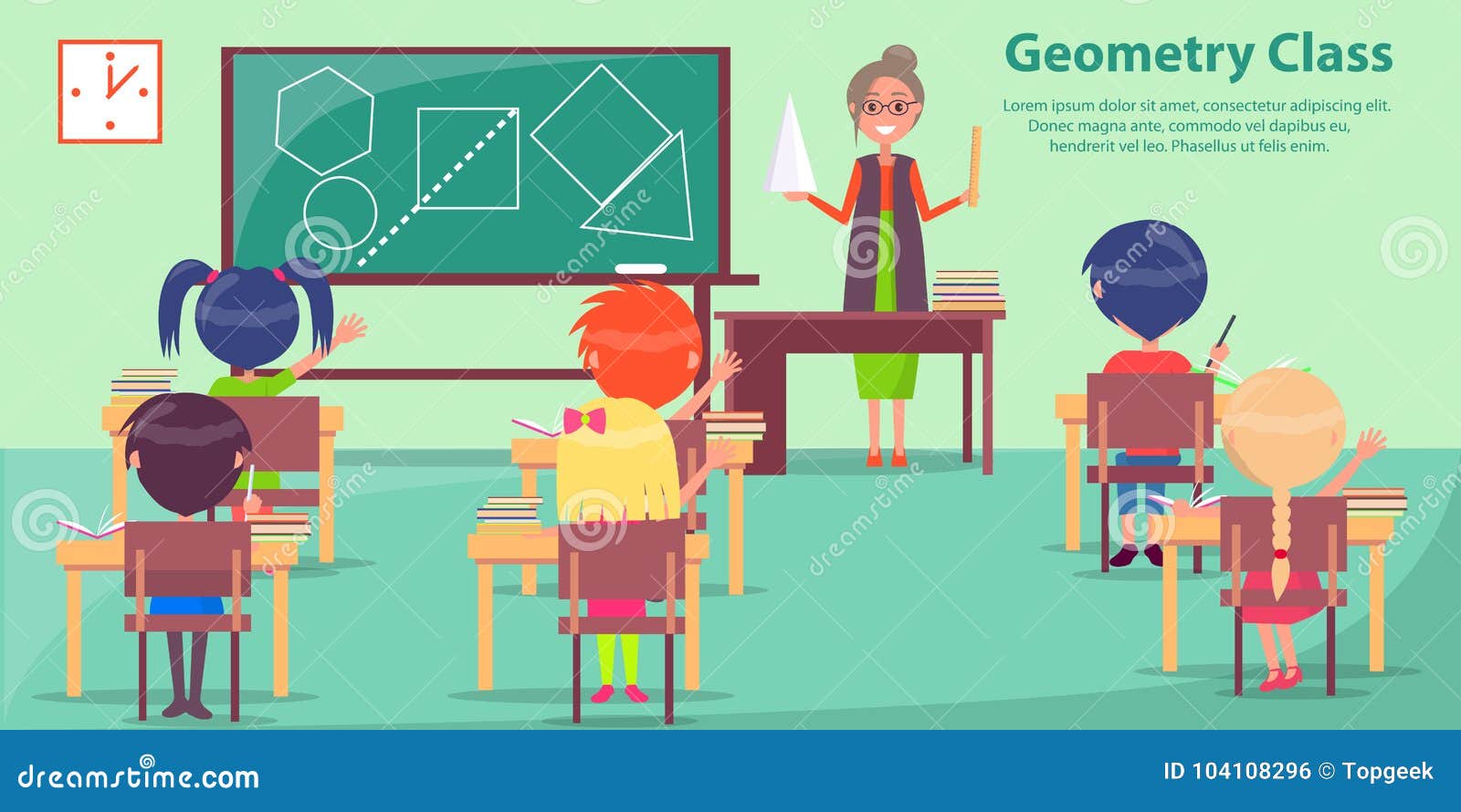 Geometry Class with Woman Teaching Small Students Stock Vector ...