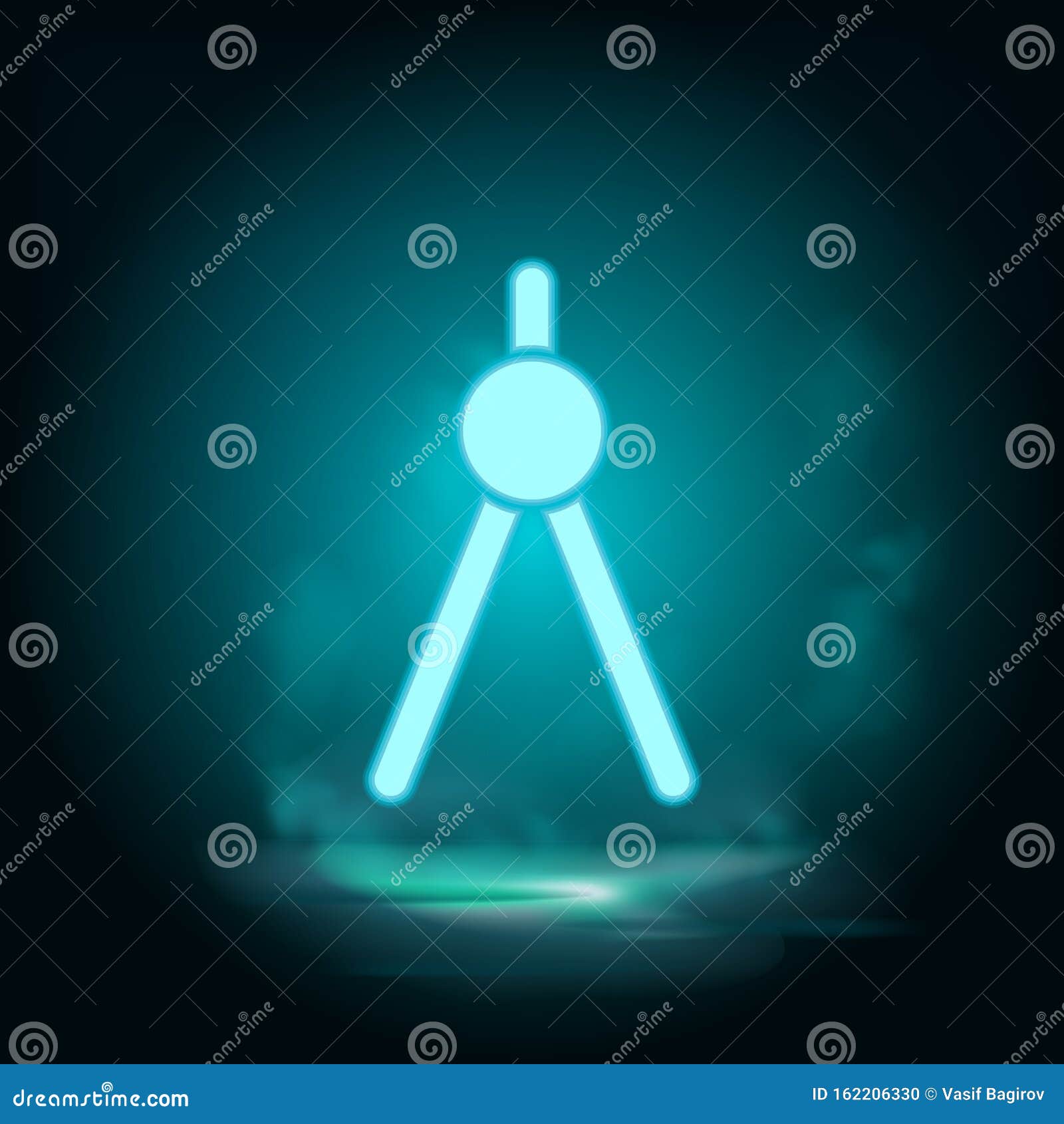 Geometry, Compass Neon Icon - Vector. Blue Neon Illustration. Geometry ...