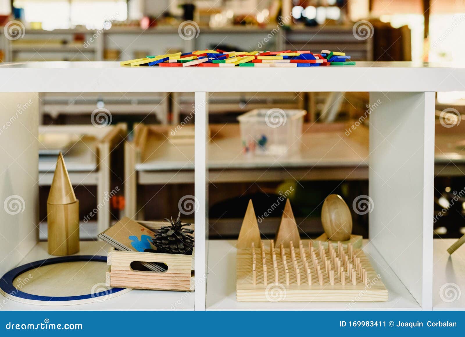 Geometry and Mathematics Materials in a Montessori Classroom Stock ...