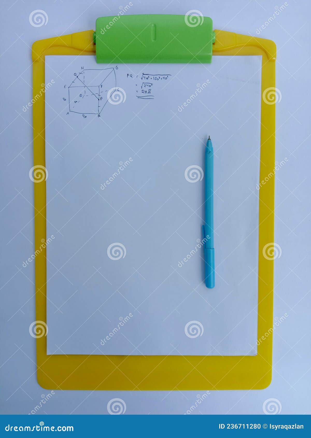Geometry Problem Solving on a White Paper Pinned on a Yellow Clipboard ...