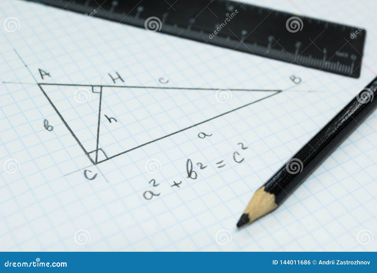 Geometry, the Pythagorean Theorem in a School Notebook Stock Photo ...