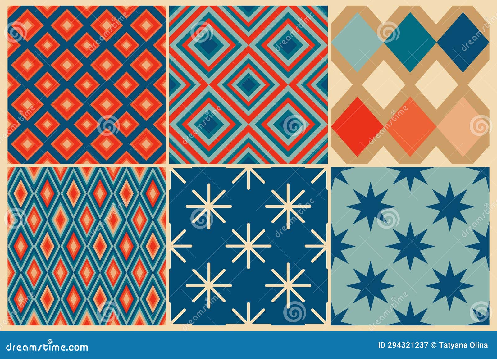 Geometry Retro Seamless Patterns in the Style of the 50s and 60s Stock ...
