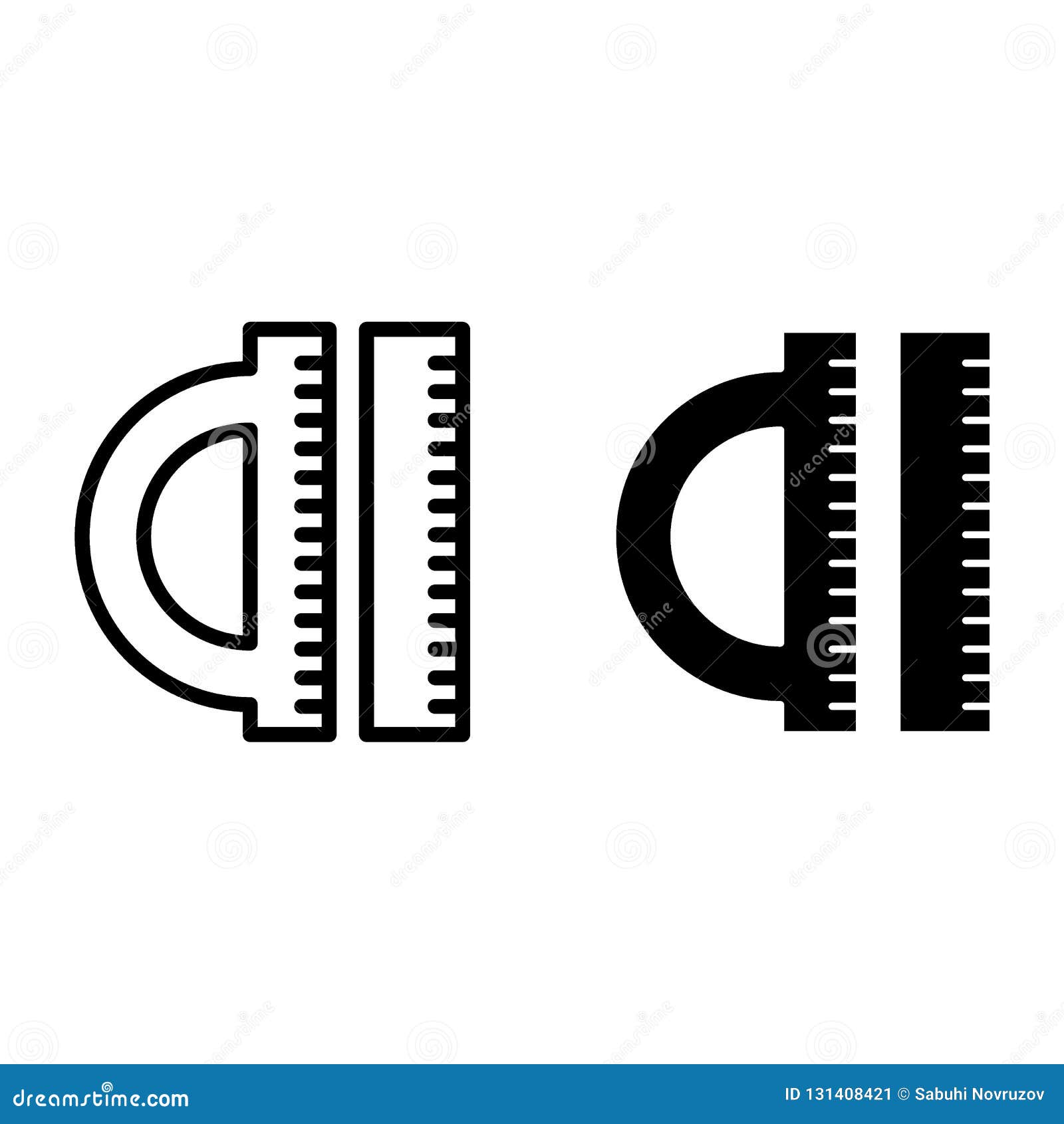 Geometry Ruler Line and Glyph Icon. Protractor Ruler Vector ...