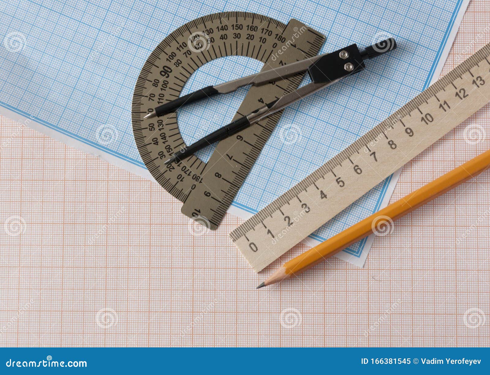 Geometry Set with Compass,pencil,ruler on Graph Paper Stock Image ...