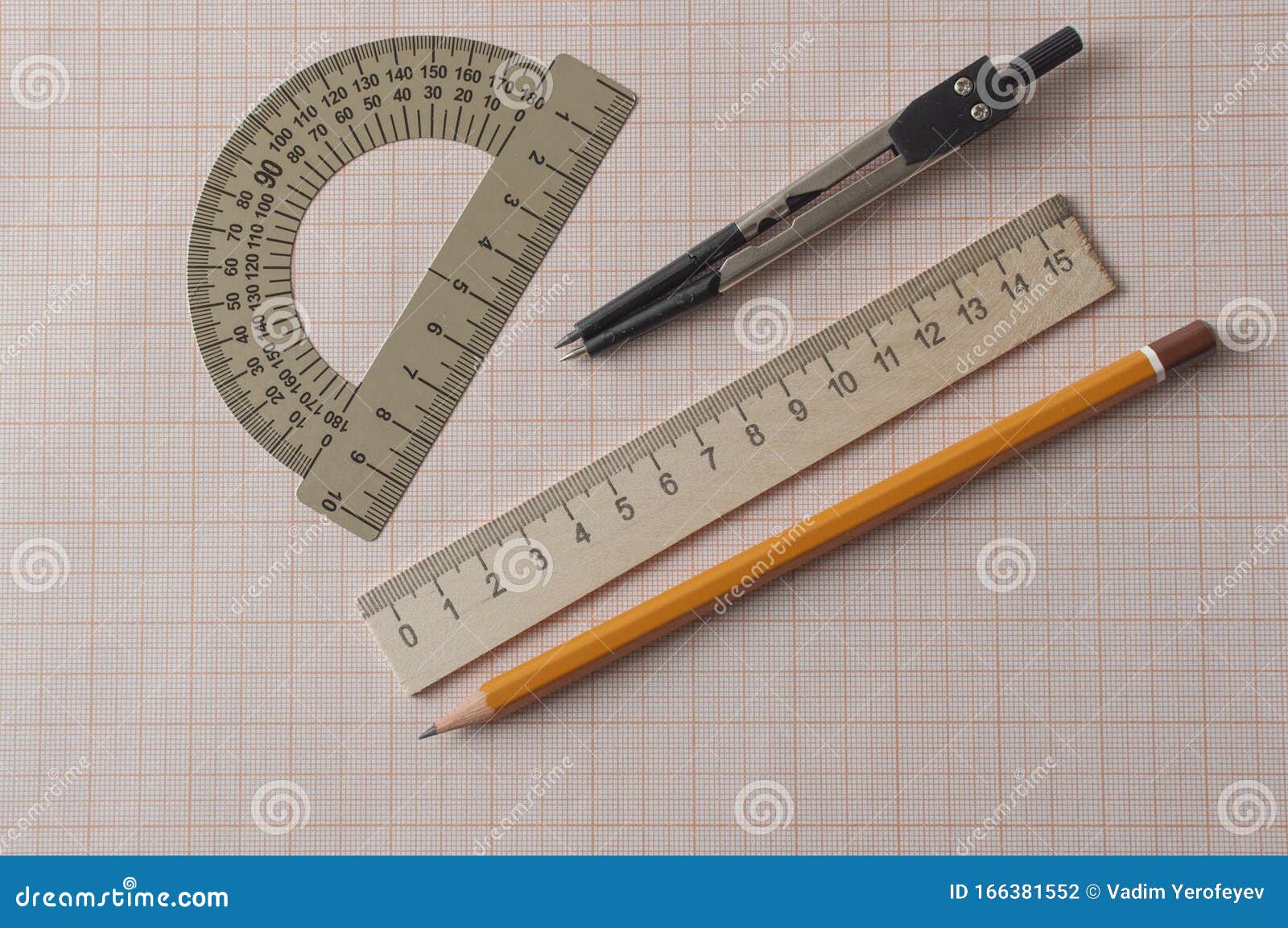 Geometry Set with Compass,pencil,ruler on Graph Paper Stock Photo ...