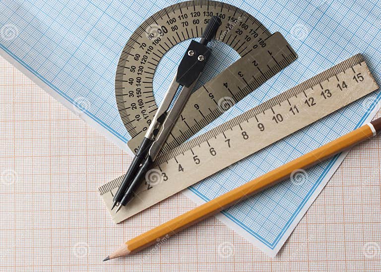 Geometry Set with Compass,pencil,ruler on Graph Paper Stock Photo ...