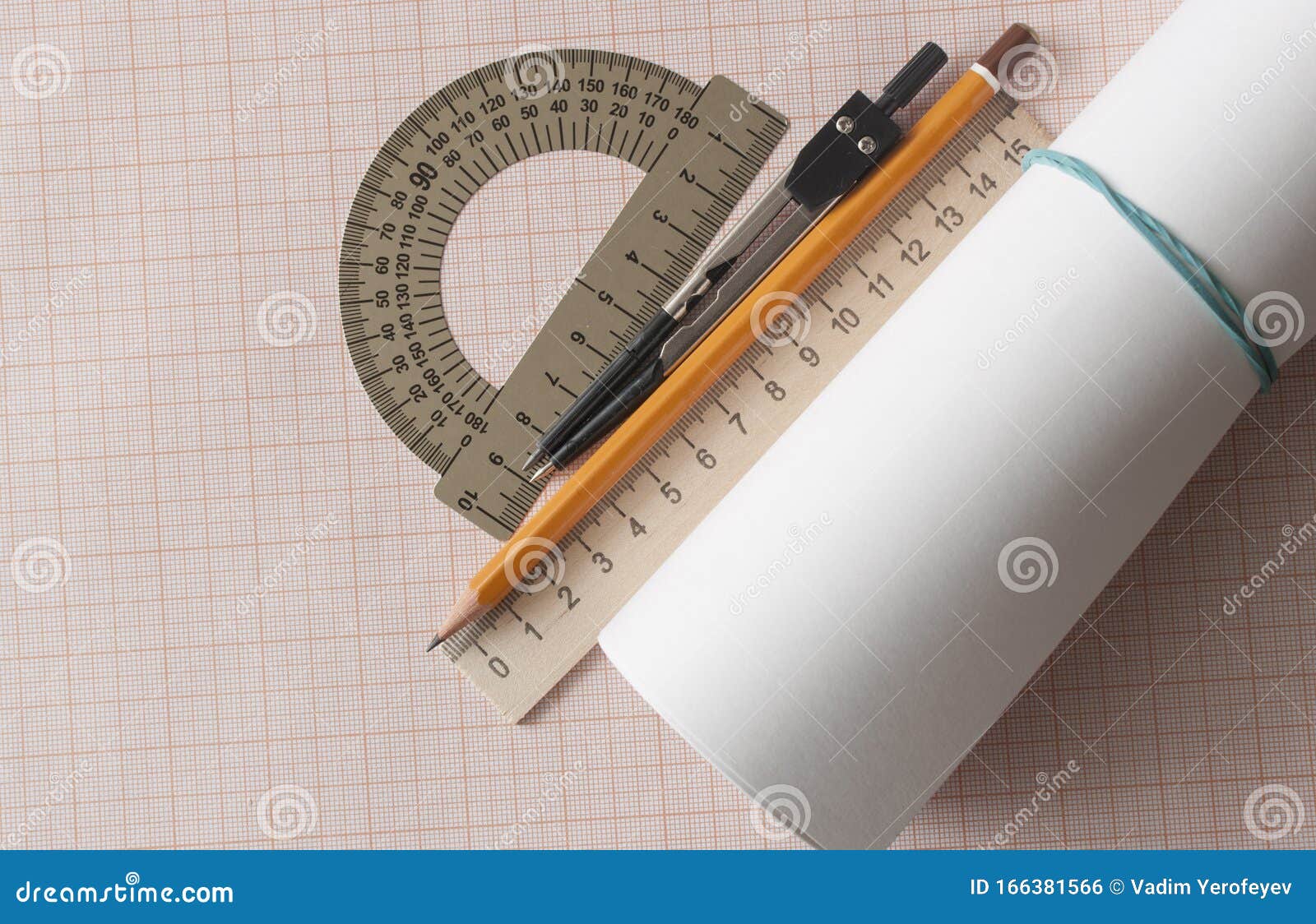 Geometry Set with Compass,pencil,ruler on Graph Paper Stock Photo ...
