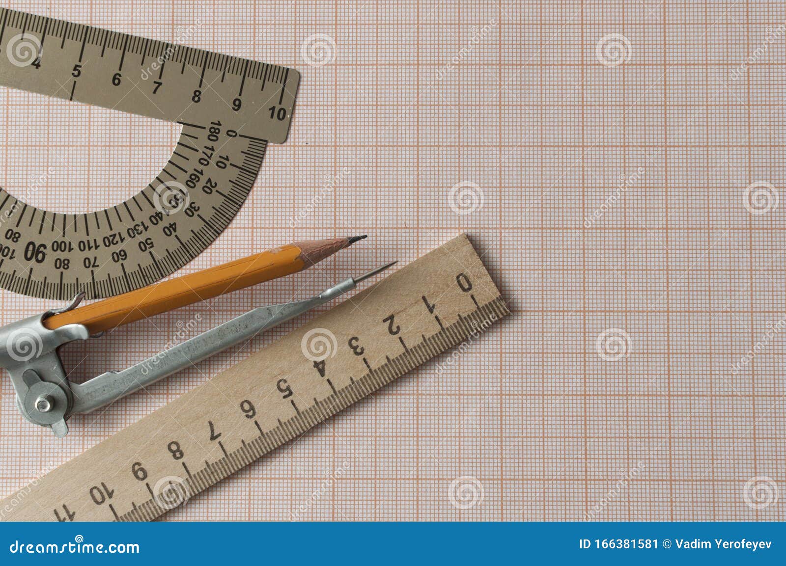 Geometry Set with Compass,pencil,ruler on Graph Paper Stock Image ...