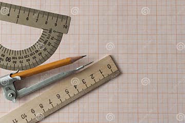 Geometry Set with Compass,pencil,ruler on Graph Paper Stock Image ...