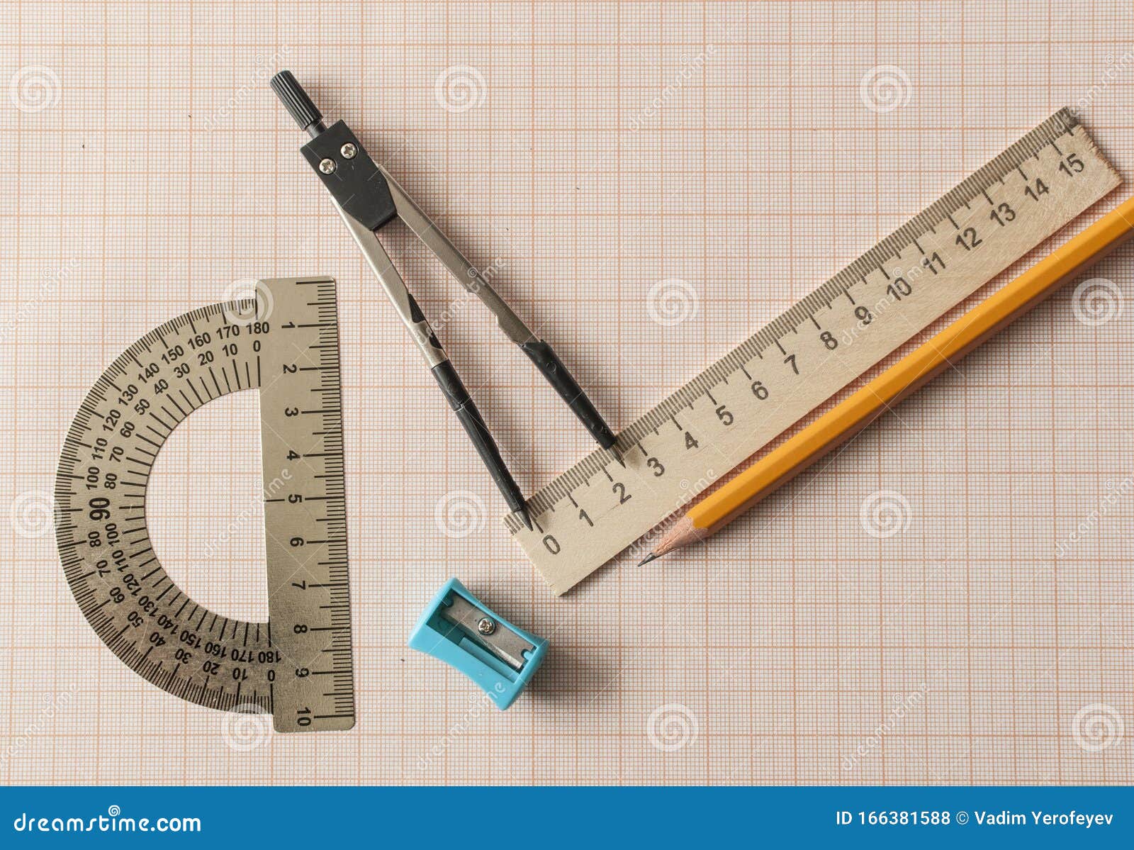 Geometry Set with Compass,pencil,ruler on Graph Paper Stock Photo ...