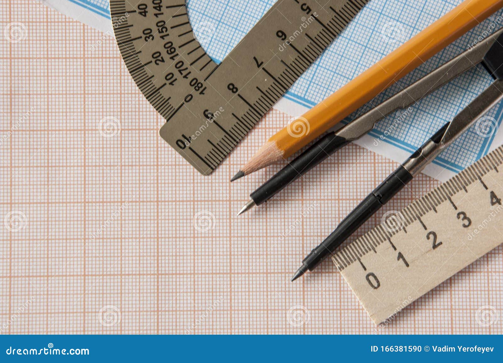 Geometry Set with Compass,pencil,ruler on Graph Paper Stock Photo ...