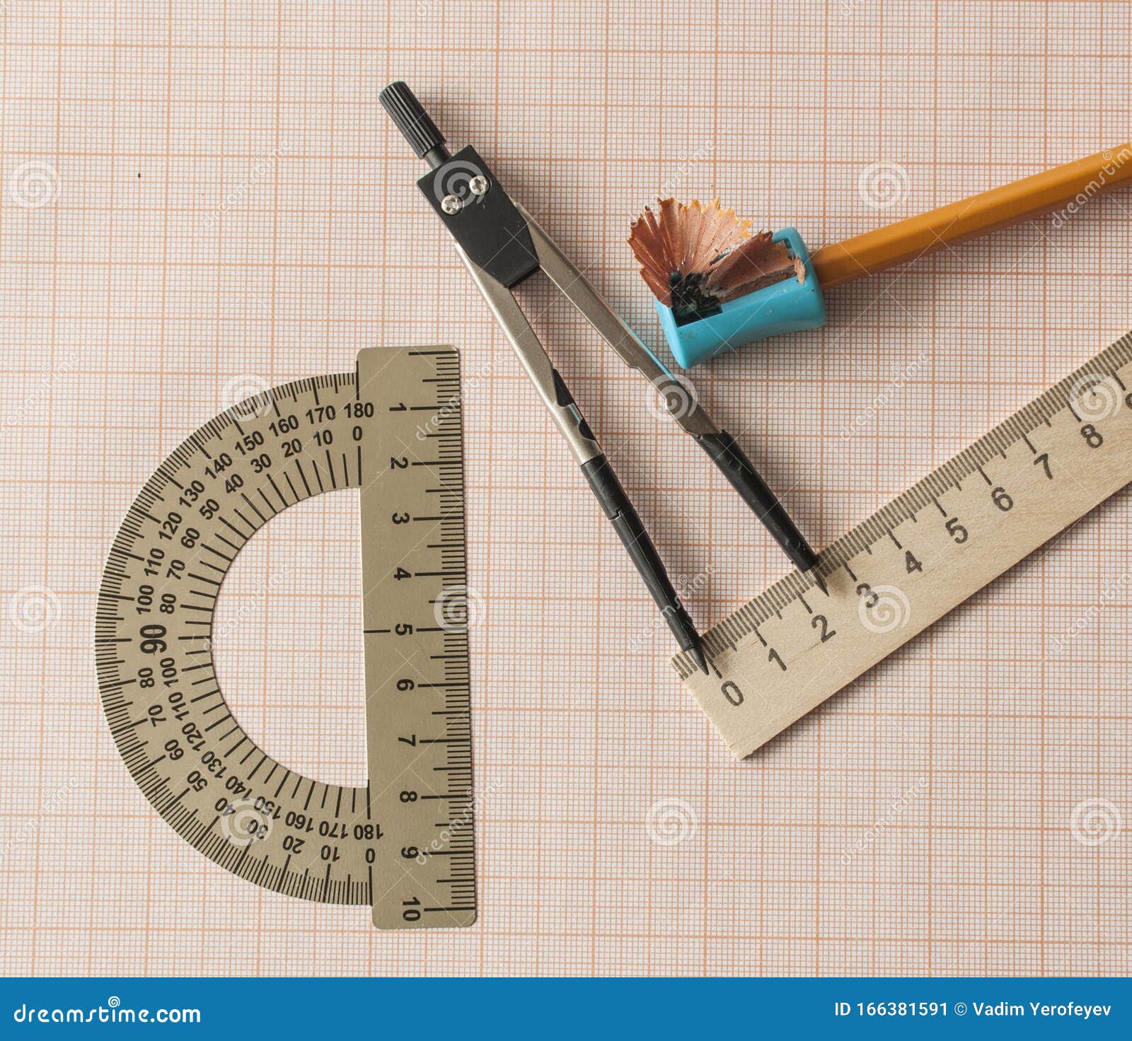 Geometry Set With Compasspencilruler On Graph Paper Stock Image Image Of Rule Background