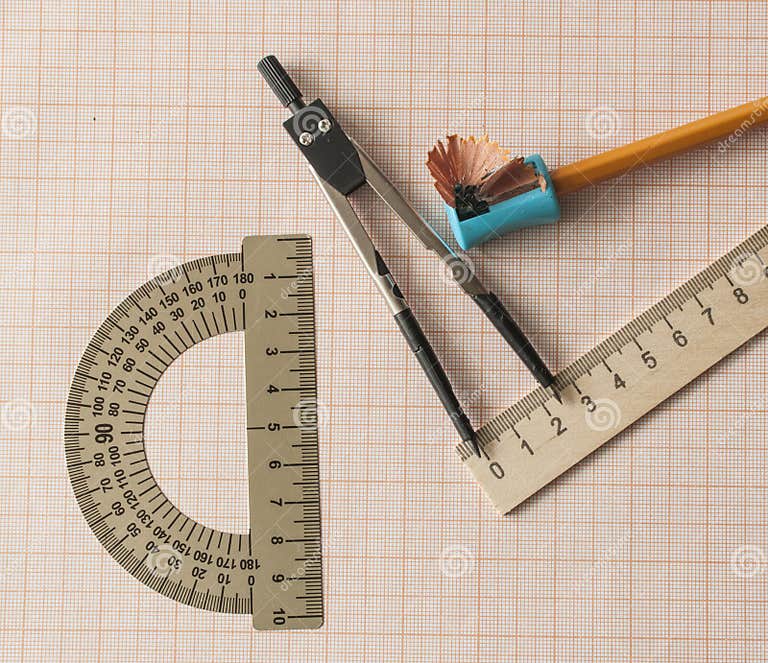Geometry Set with Compass,pencil,ruler on Graph Paper Stock Image ...