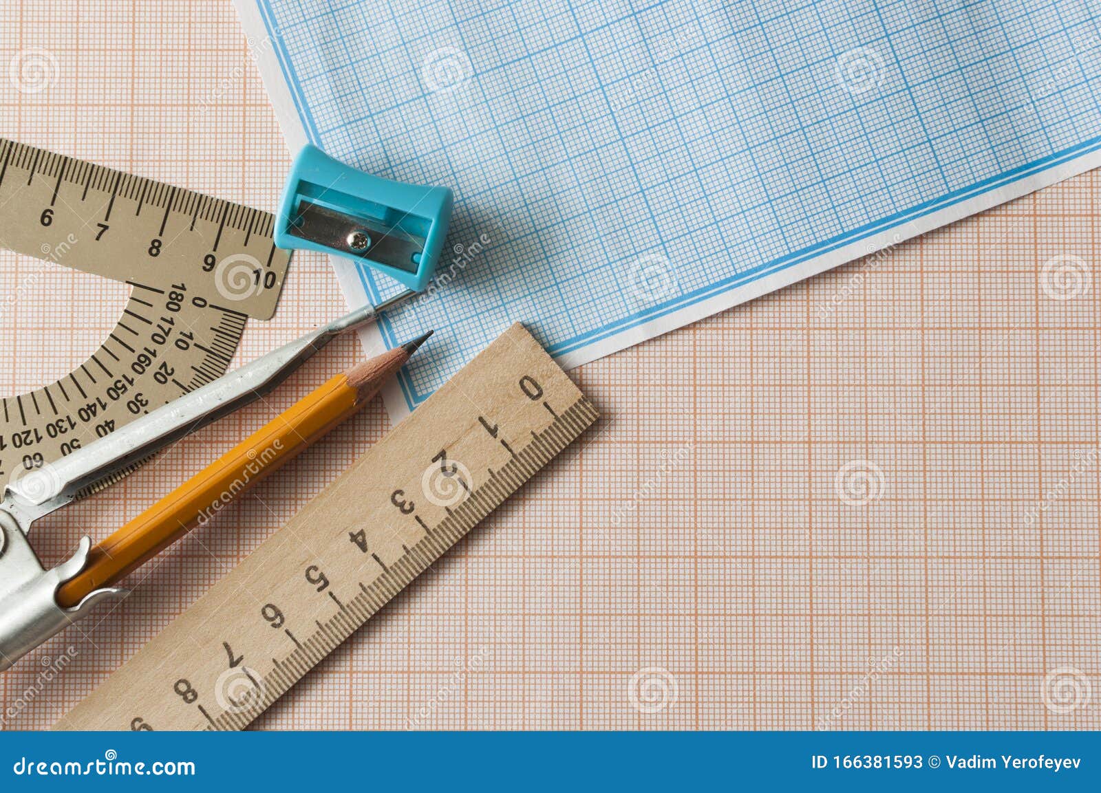 Geometry Set with Compass,pencil,ruler on Graph Paper Stock Image ...