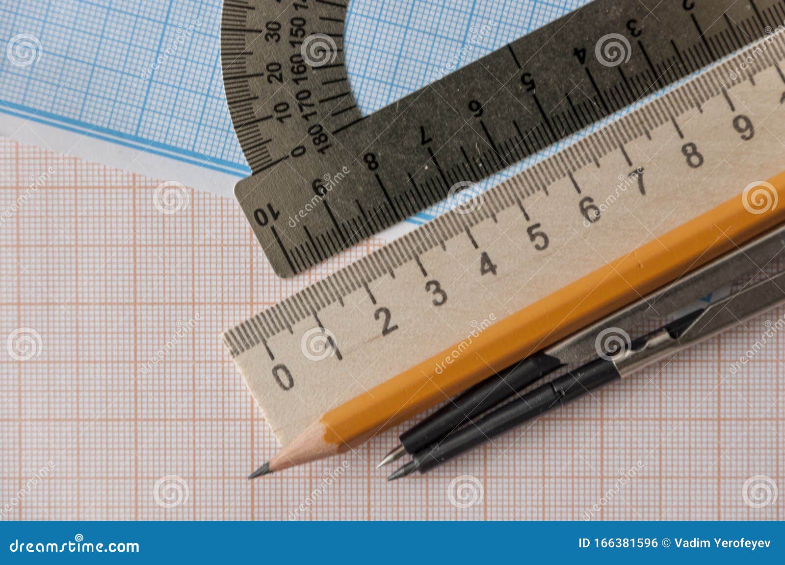 Geometry Set with Compass,pencil,ruler on Graph Paper Stock Photo ...