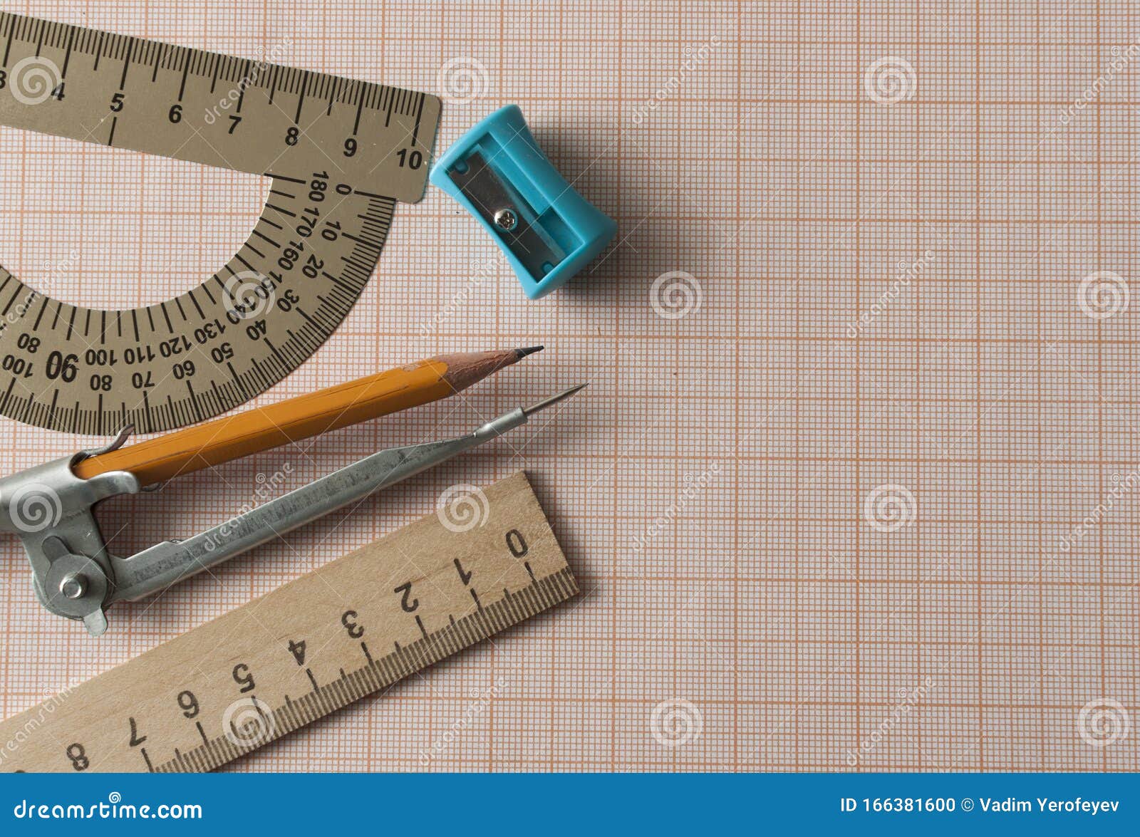 Geometry Set with Compass,pencil,ruler on Graph Paper Stock Photo ...