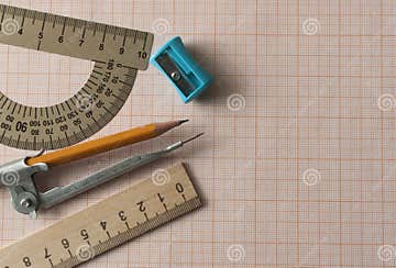 Geometry Set with Compass,pencil,ruler on Graph Paper Stock Photo ...