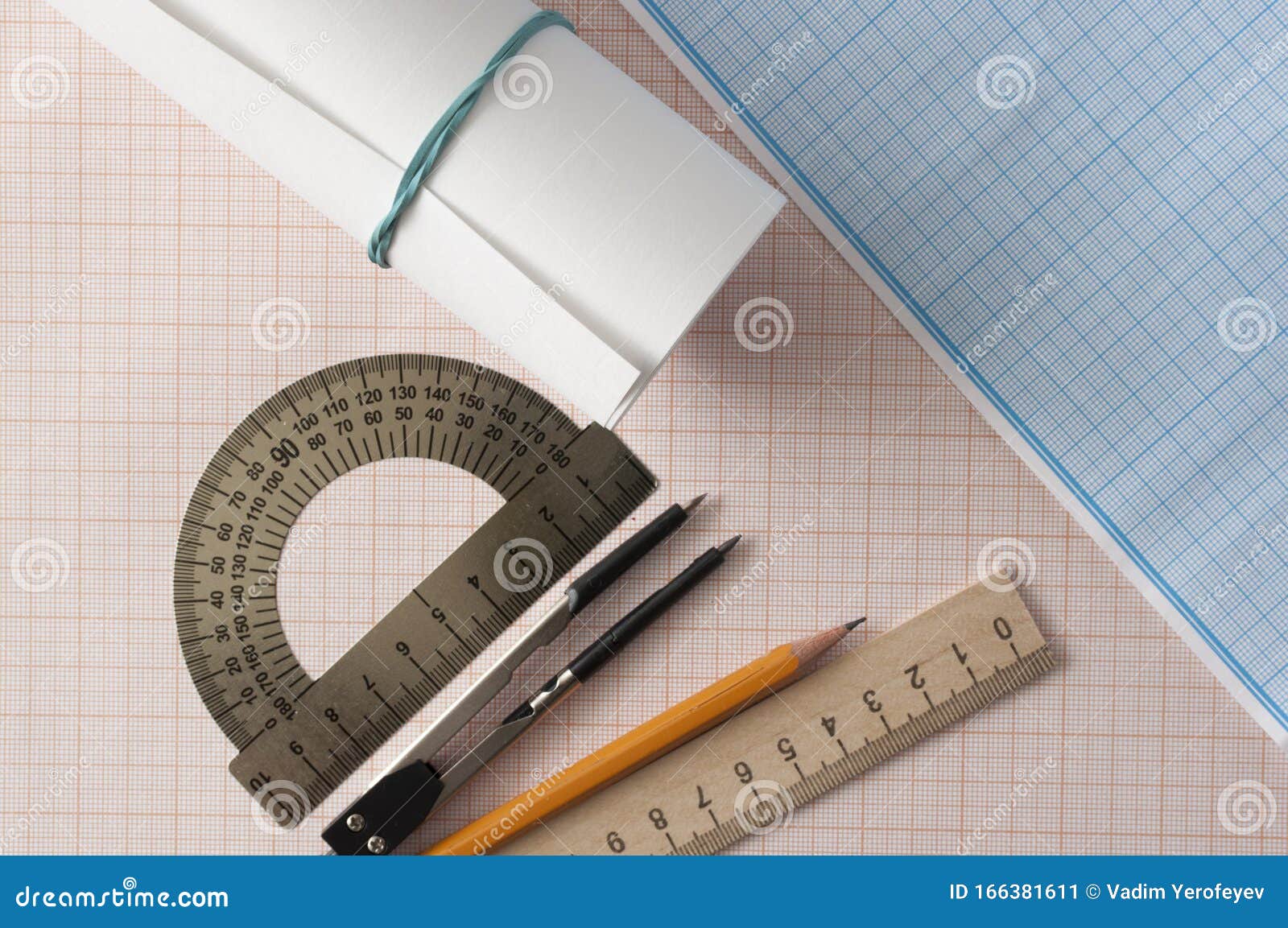 Geometry Set with Compass,pencil,ruler on Graph Paper Stock Image ...