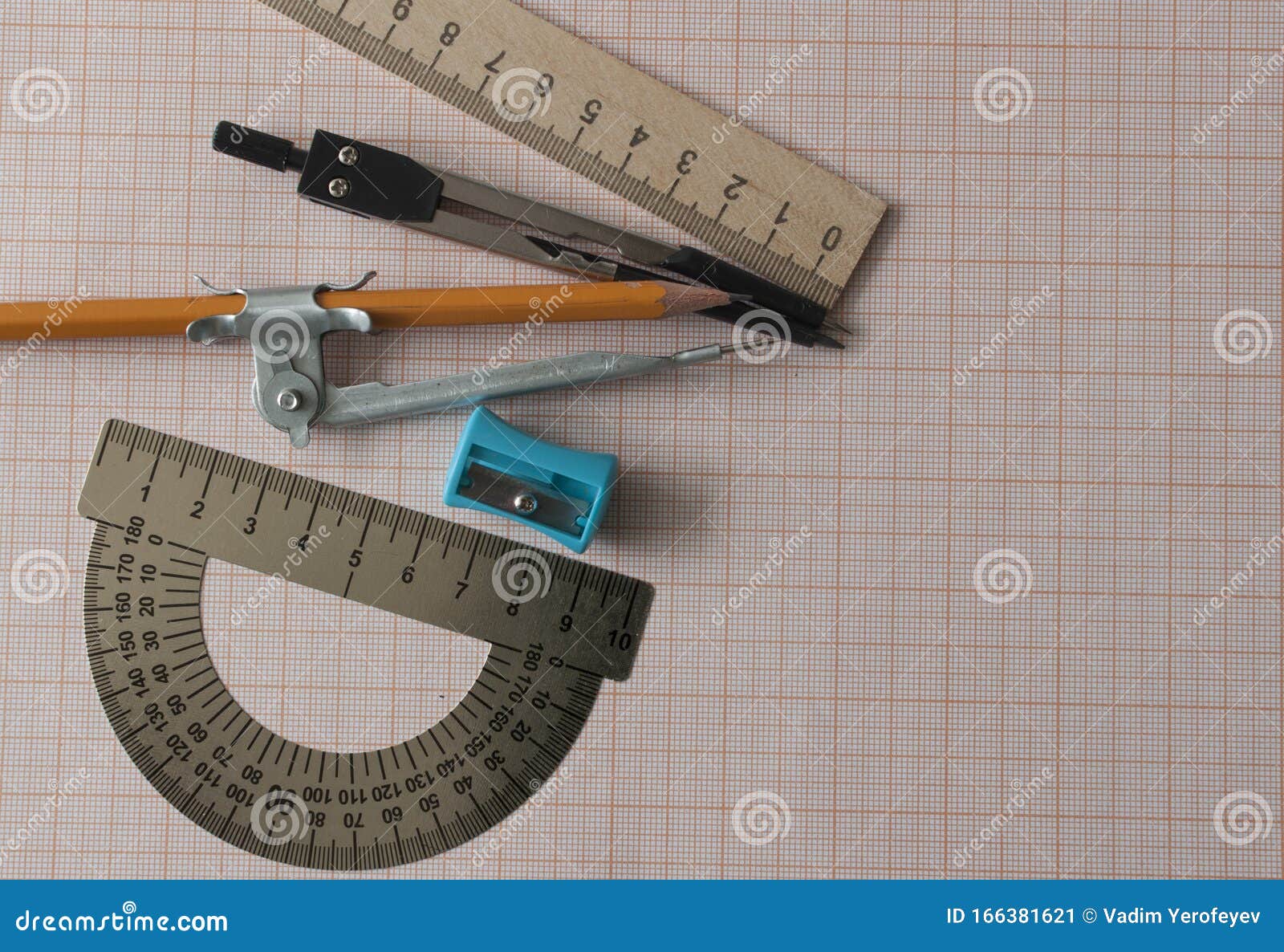 Geometry Set with Compass,pencil,ruler on Graph Paper Stock Image ...