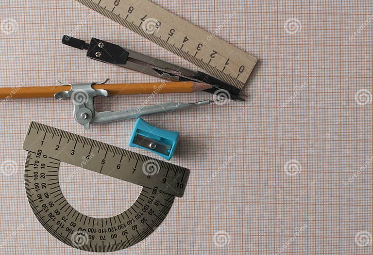 Geometry Set with Compass,pencil,ruler on Graph Paper Stock Image ...