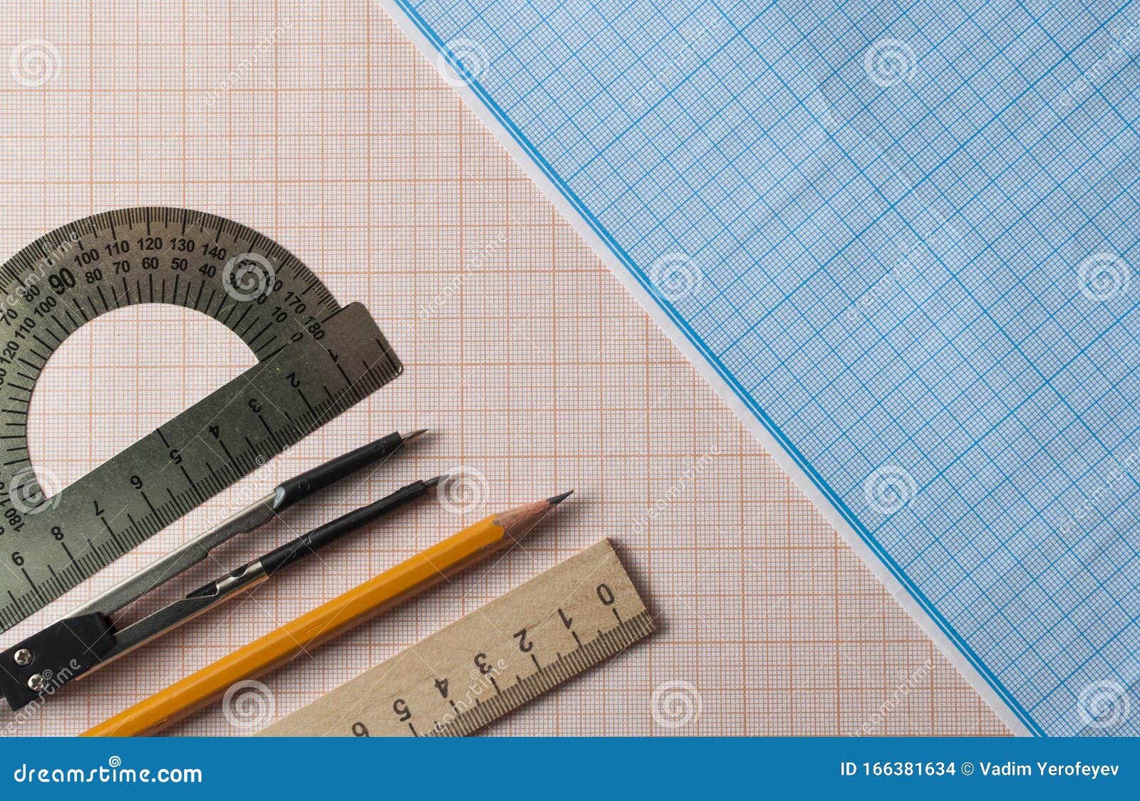Geometry Set with Compass,pencil,ruler on Graph Paper Stock Photo ...