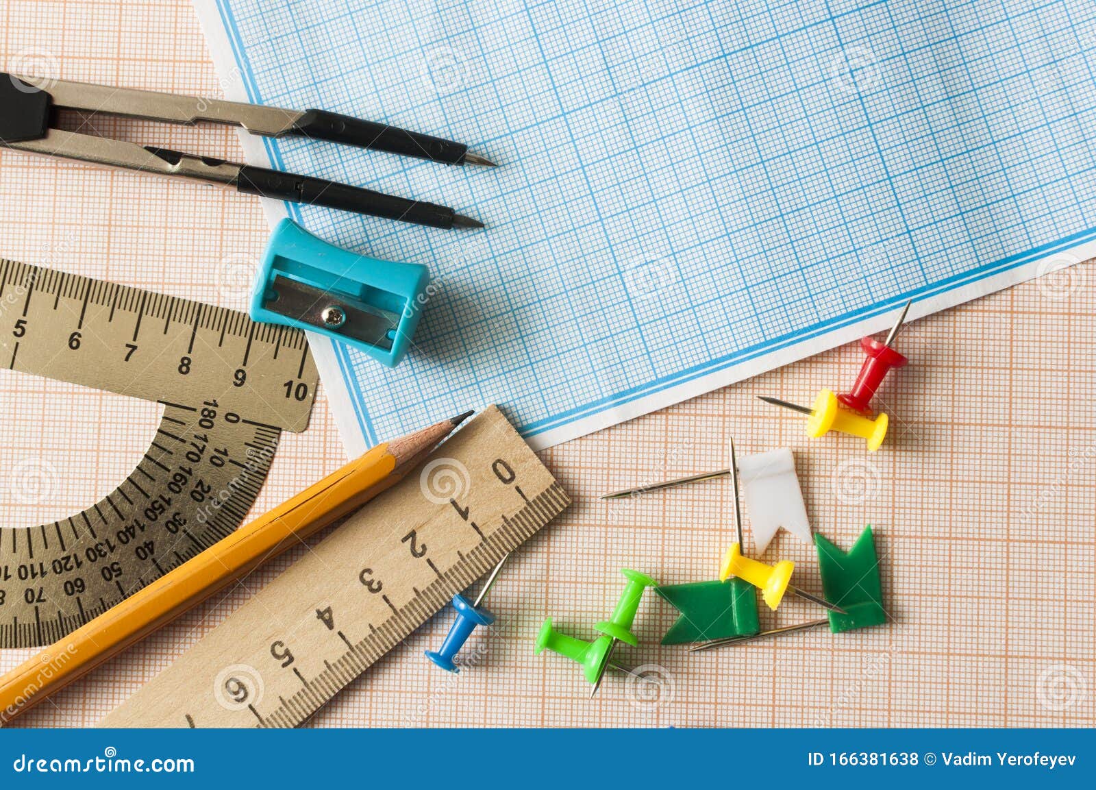Geometry Set with Compass,pencil,ruler on Graph Paper Stock Photo ...