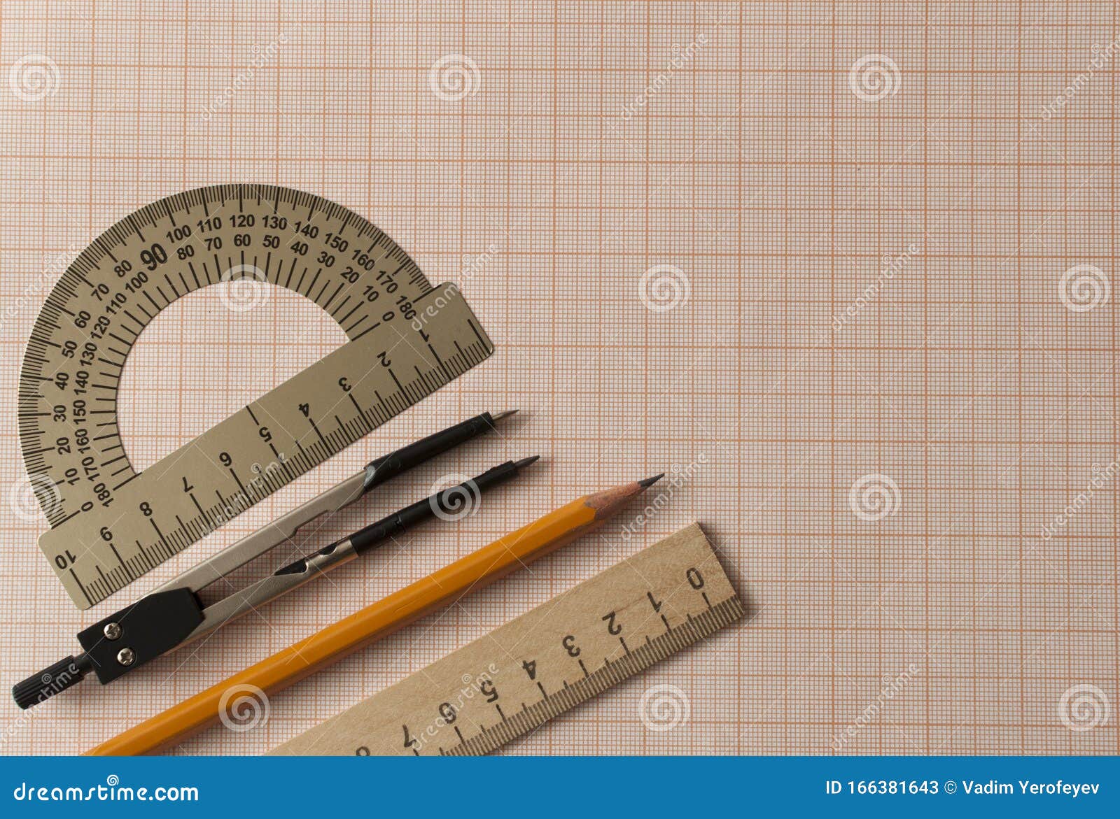 Geometry Set with Compass,pencil,ruler on Graph Paper Stock Image ...