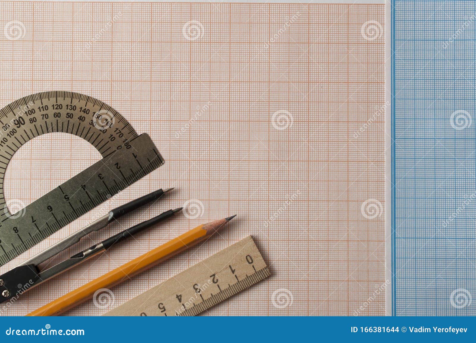 Geometry Set with Compass,pencil,ruler on Graph Paper Stock Photo ...