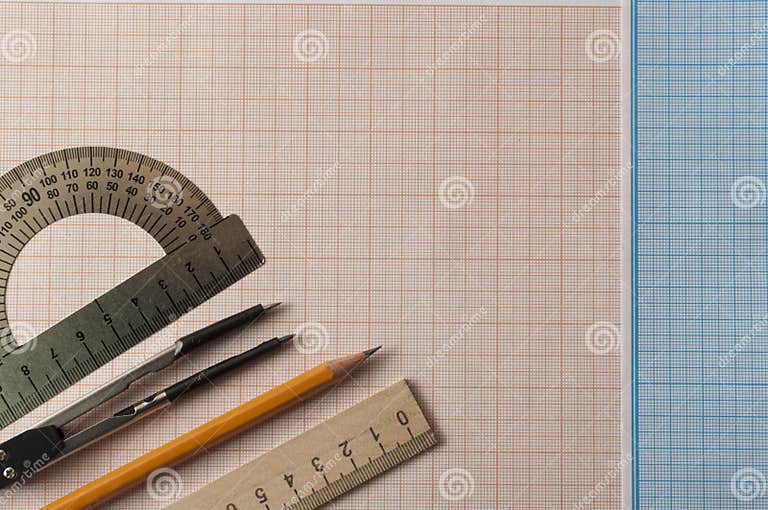 Geometry Set with Compass,pencil,ruler on Graph Paper Stock Photo ...